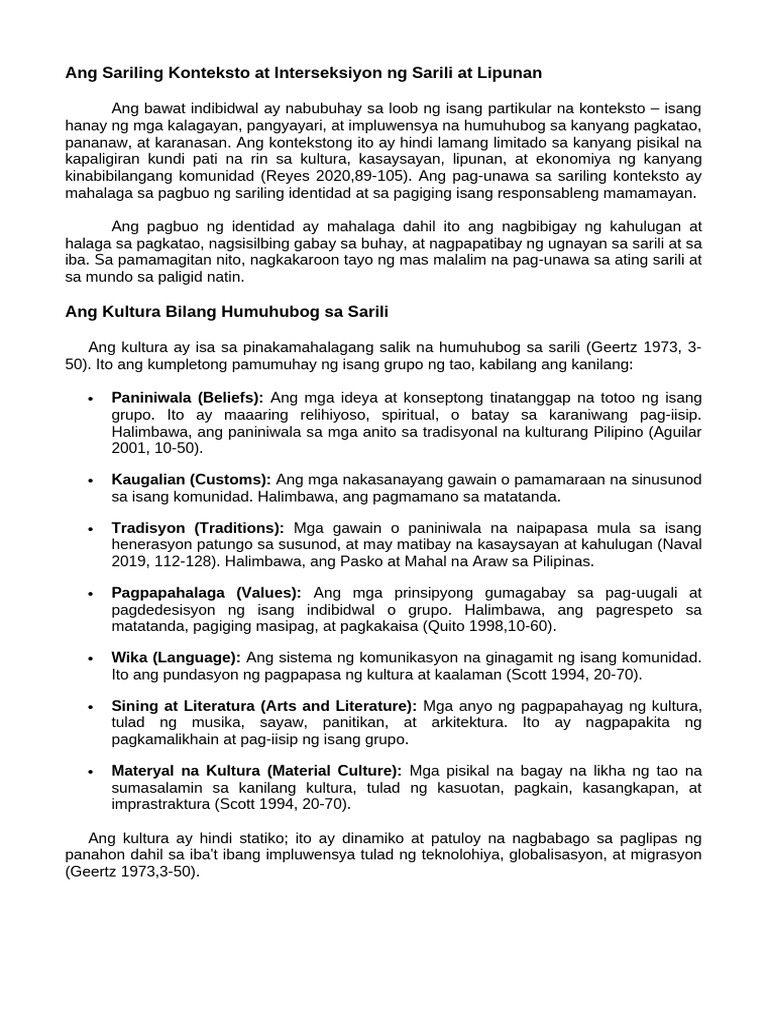 Ang Sariling Konteksto at Interseksiyon NG Sarili at Lipunan | PDF