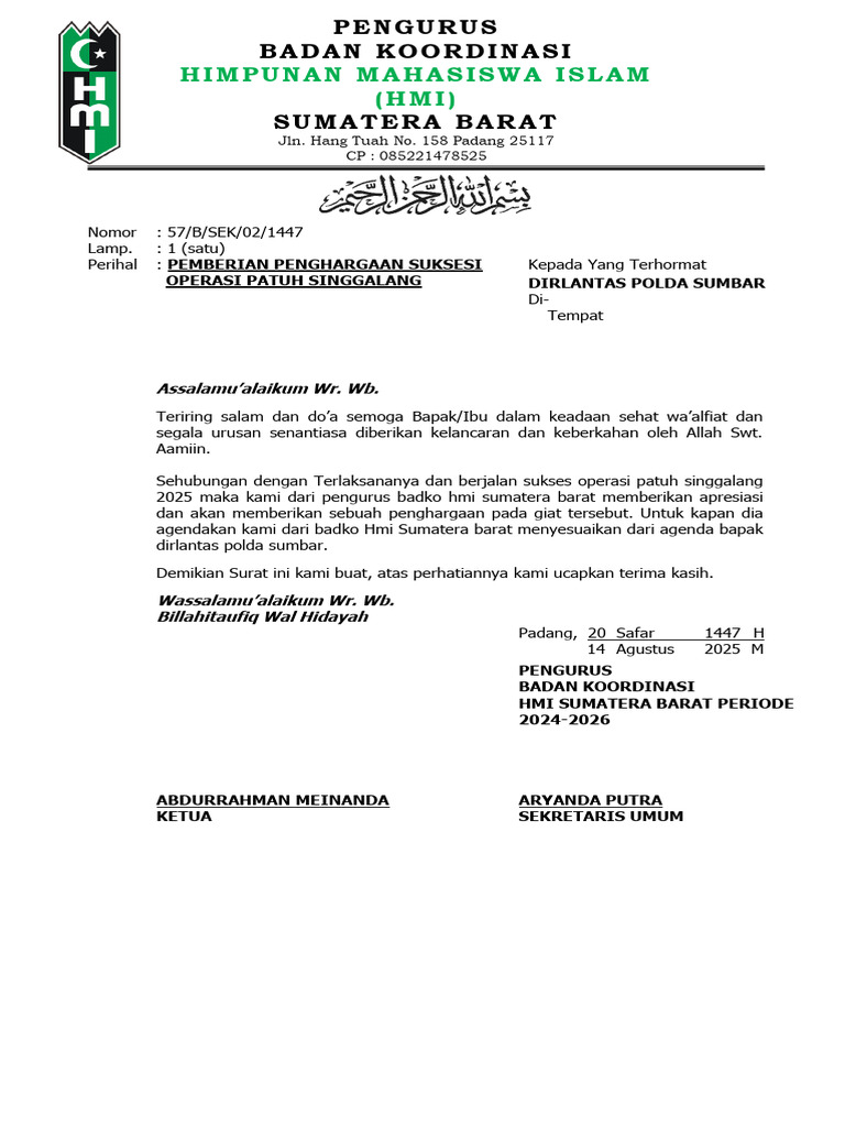 Penghargaan Operasi Patuh Singgalang 2025 | PDF