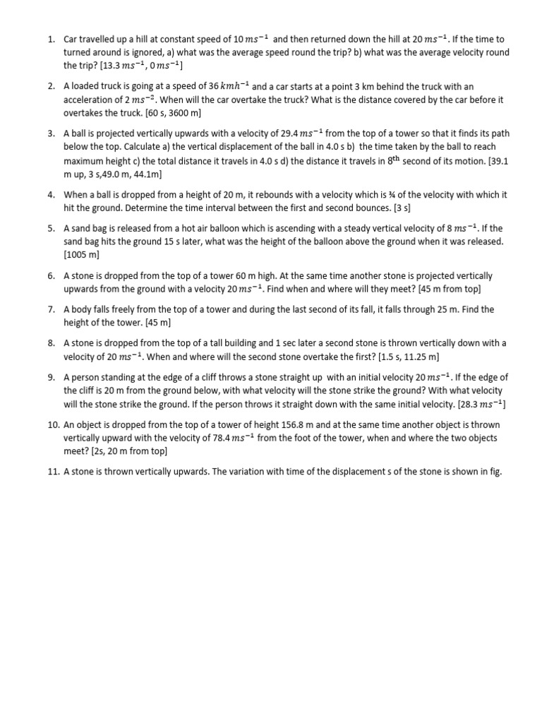 Kinematics Assignment I | PDF | Velocity | Speed