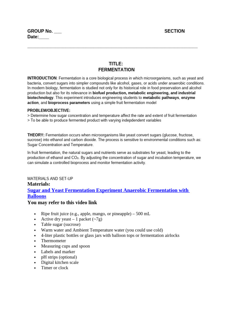 Fruit Fermentation Experiment Guide | PDF | Fermentation | Yeast
