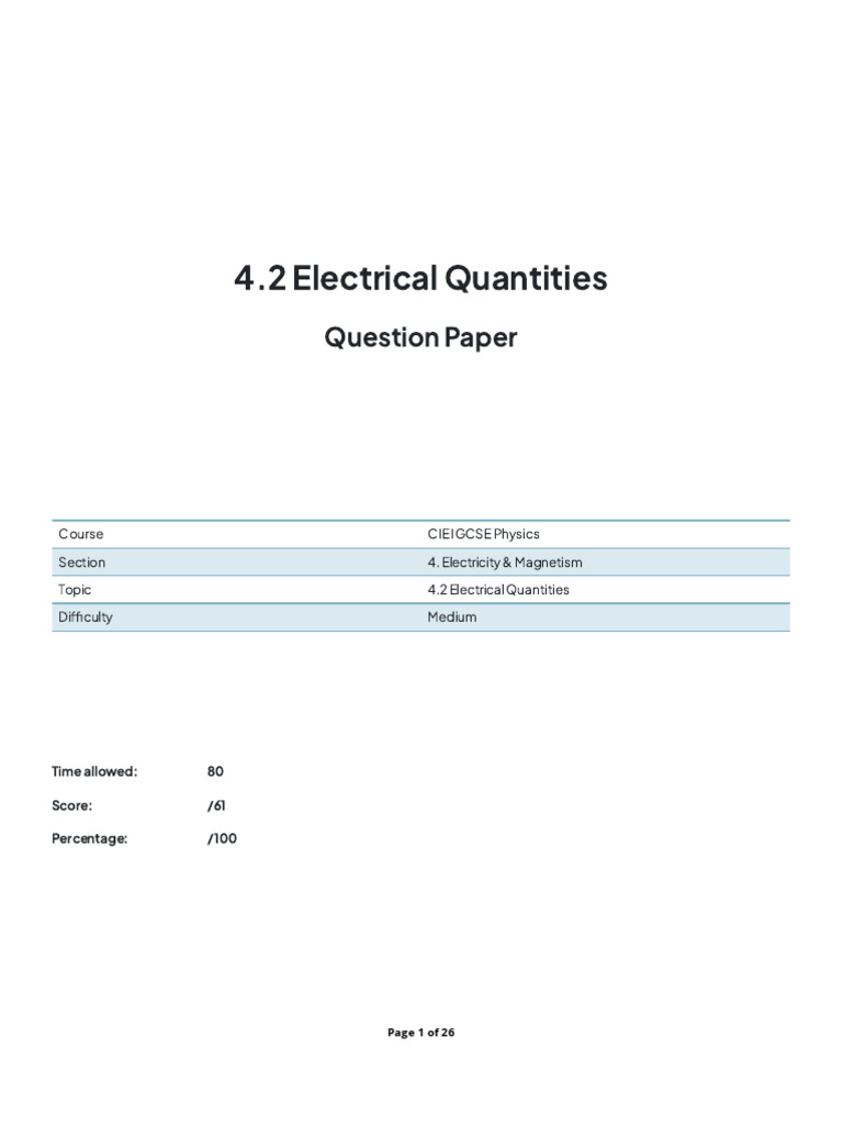 4.2 Electrical Quantities alternative to practical | PDF | Voltage | Electricity