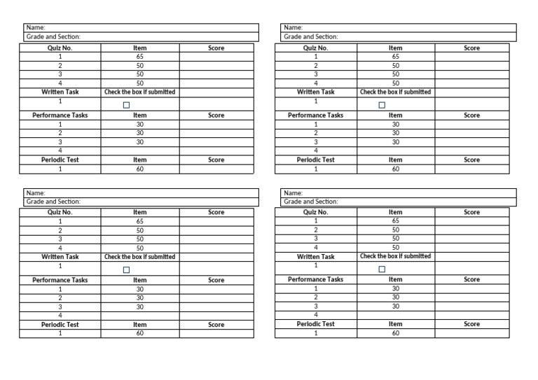 Student Quiz and Task Score Sheet | PDF