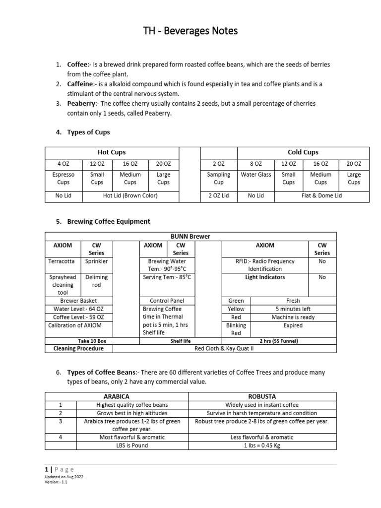 Beverage Notes | PDF | Coffee | Drink