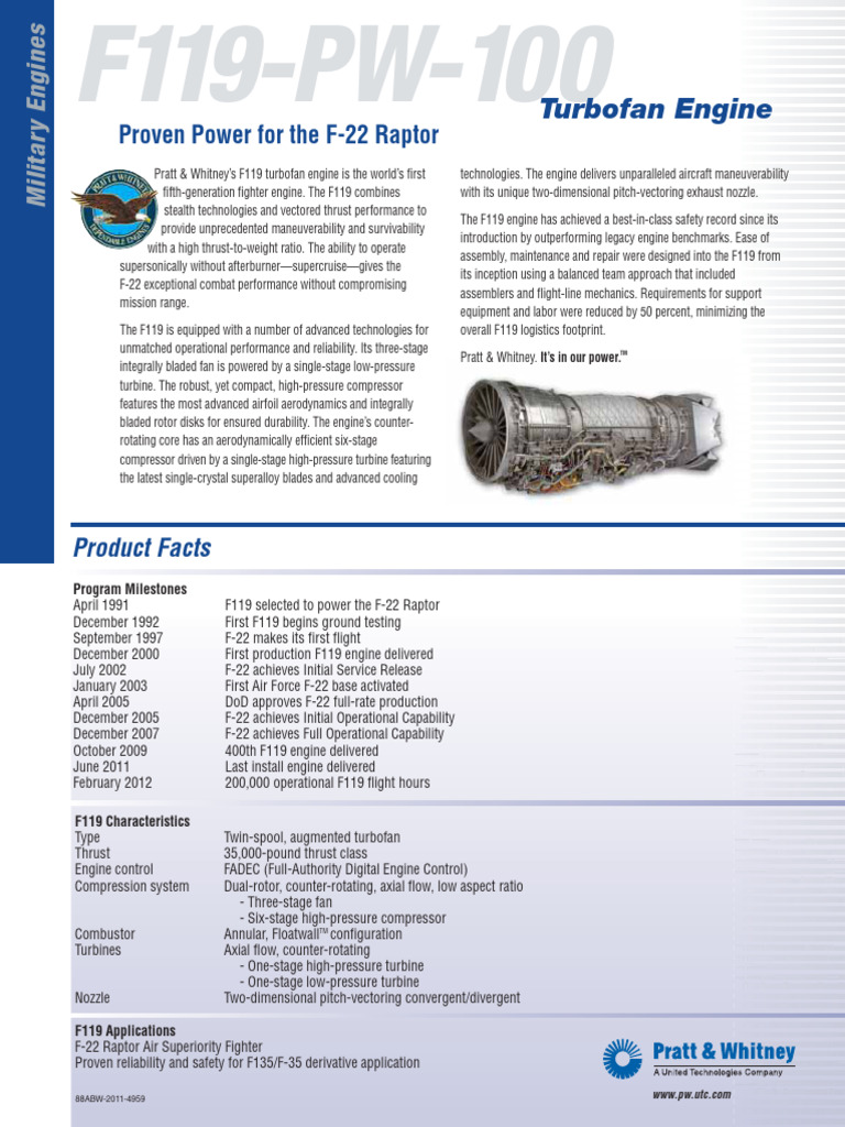 F119 Engine: Powering the F-22 Raptor | PDF | Aviation | Jet Aircraft