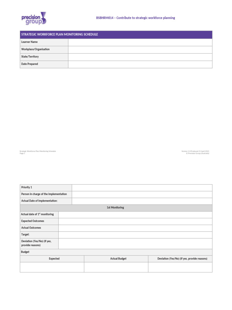 BSBHRM614 Strategic Workforce Plan Monitoring Schedule Template | PDF | Business