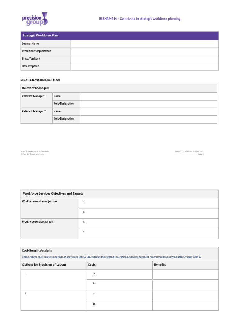 BSBHRM614 Strategic Workforce Plan Template | PDF | Business | Economies
