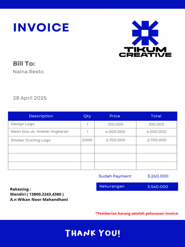 Invoice Pelunasan Naina Resto | PDF