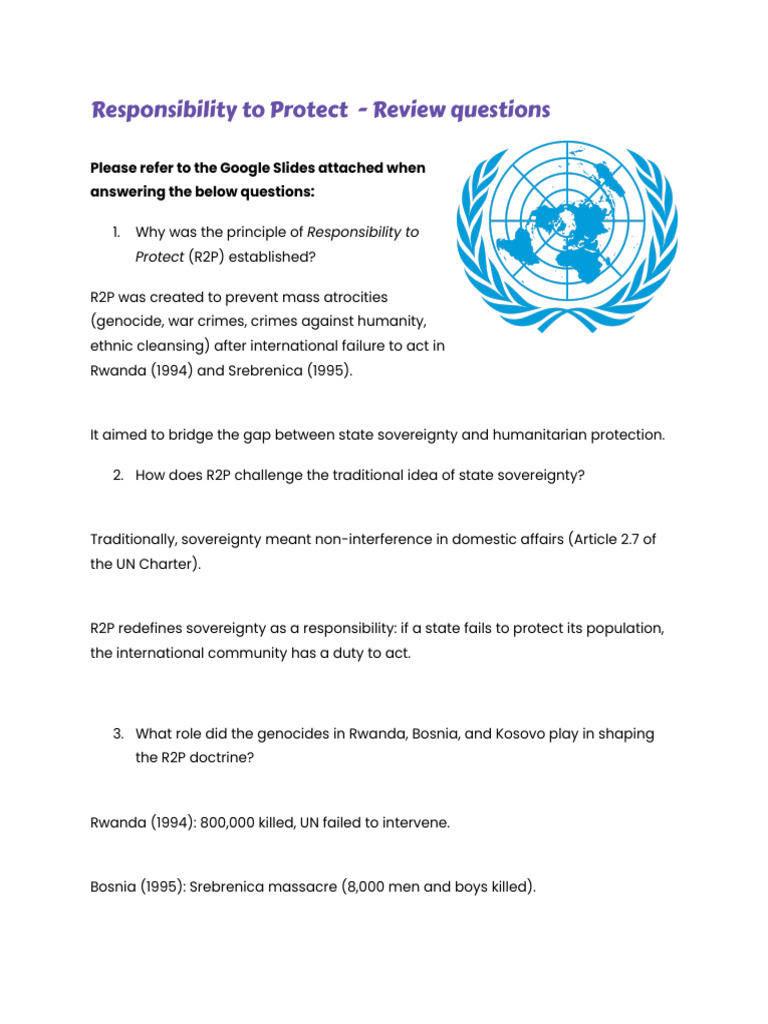 R2P Doctrine: Review and Challenges | PDF | Responsibility To Protect ...