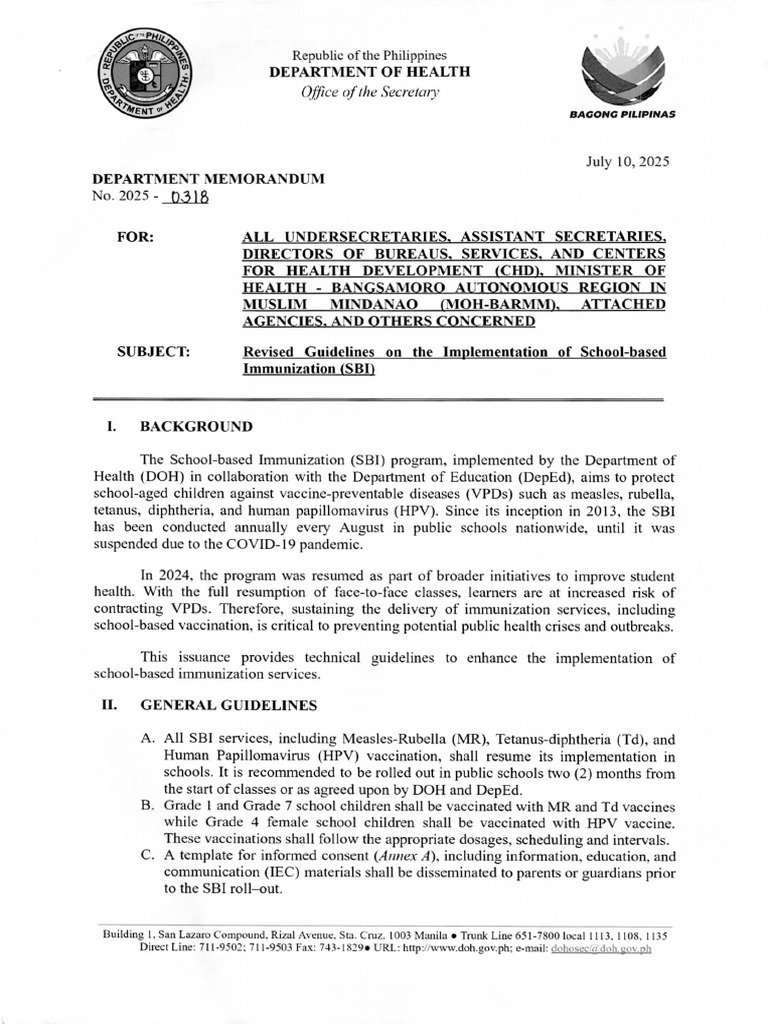 Revised School-Based Immunization Guidelines | PDF | Vaccines ...