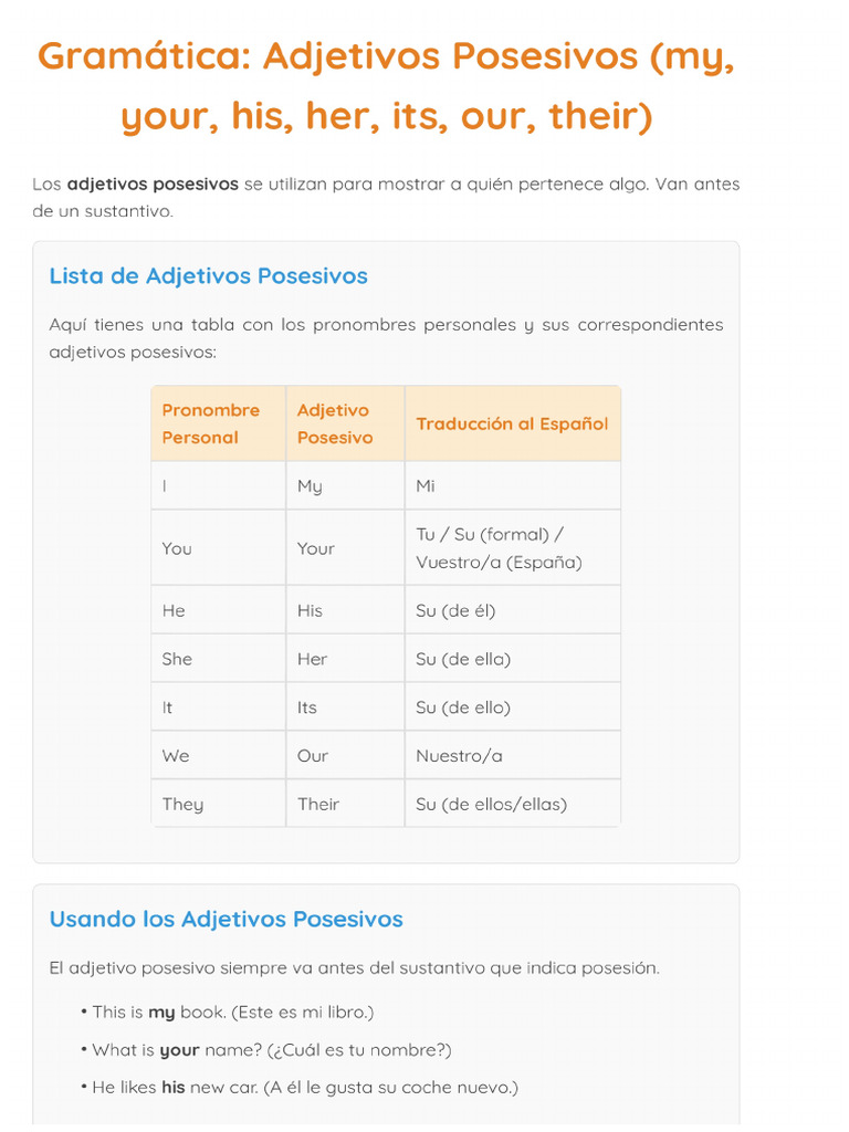 Adjetivos Posesivos | PDF
