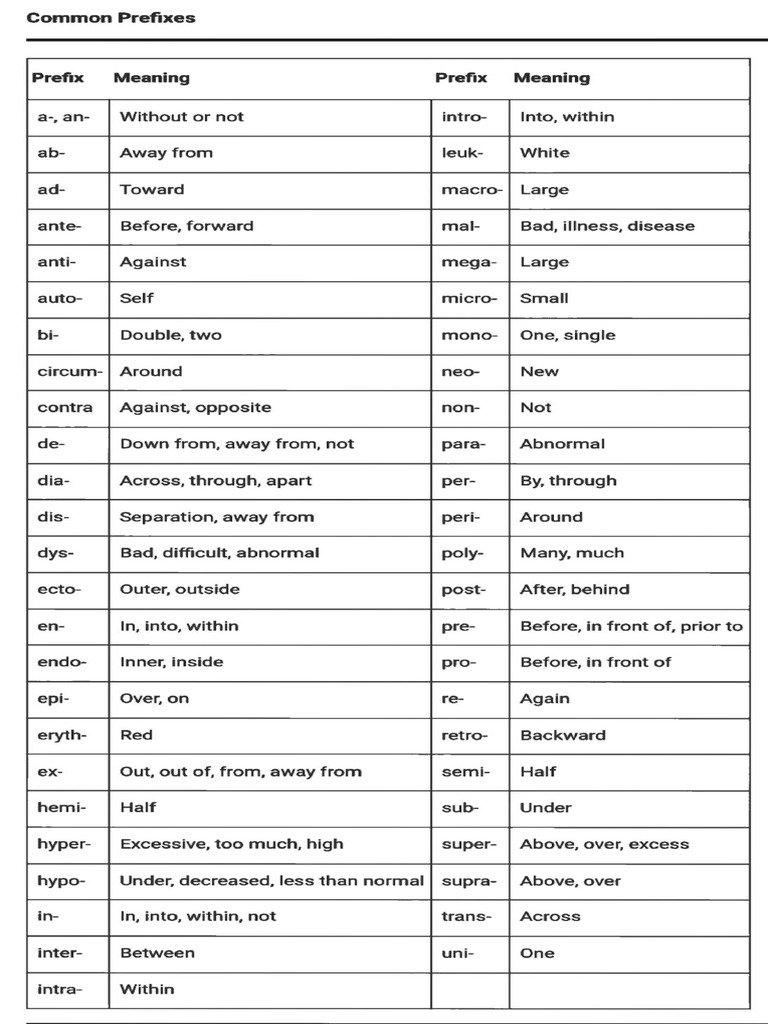Medical Prefixes and Suffixes Guide | PDF | Thorax | Medical Specialties