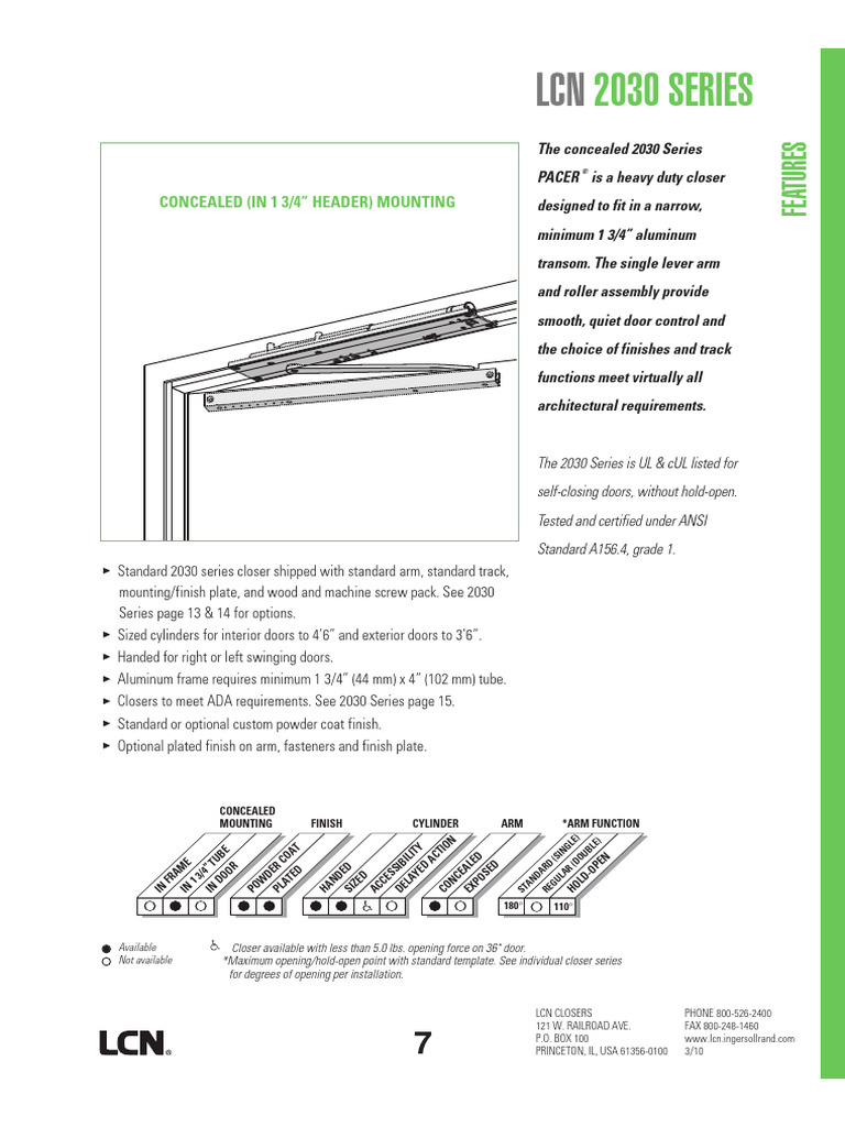 Cut Sheet LCN 2030 Concealed Closers | PDF | Door