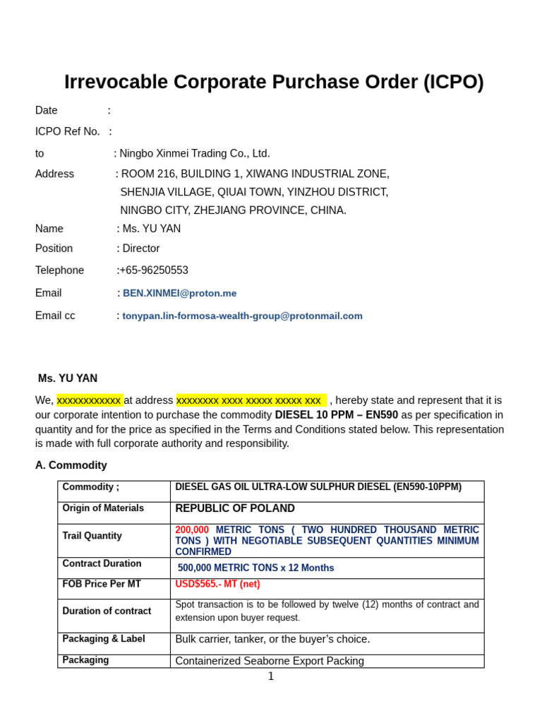 Ttt-Template For Icpo - Fob - Pacific Petroleum Oil Refinery's - En590 ...