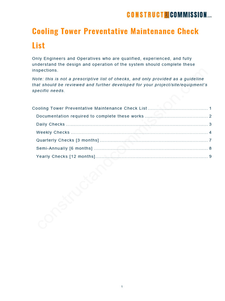 Cooling Tower Maintenance Checklist | PDF | Liquids | Continuum Mechanics