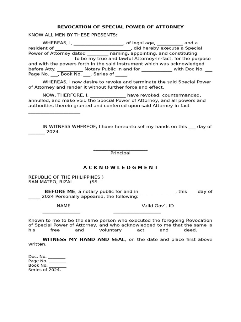 Revocation of Special Power of Attorney | PDF