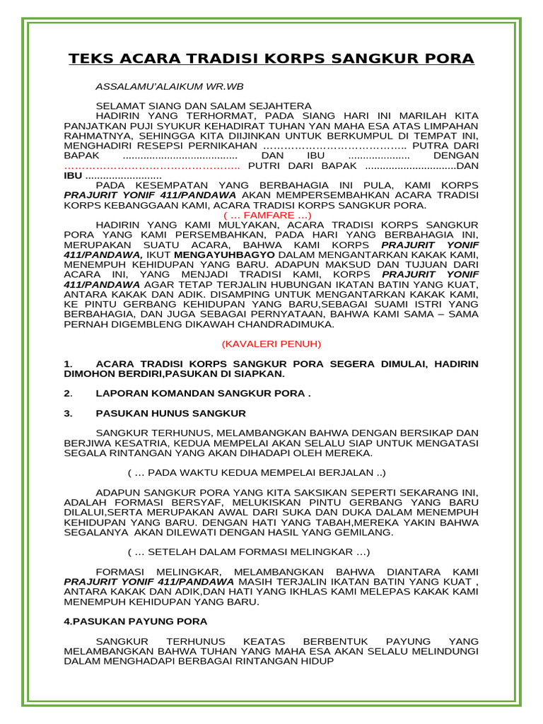 Tradisi Korps Sangkur Pora | PDF