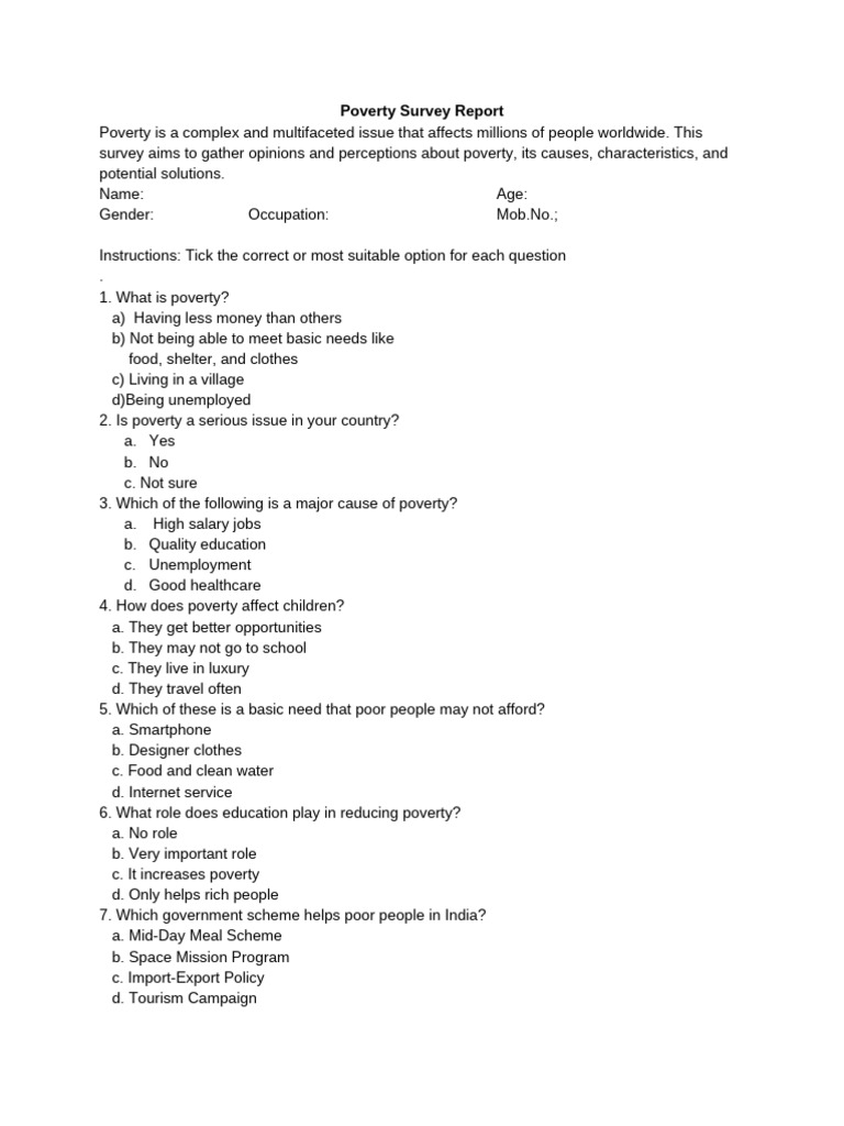 Poverty Survey Questionnaire Template | PDF | Poverty | Poverty ...
