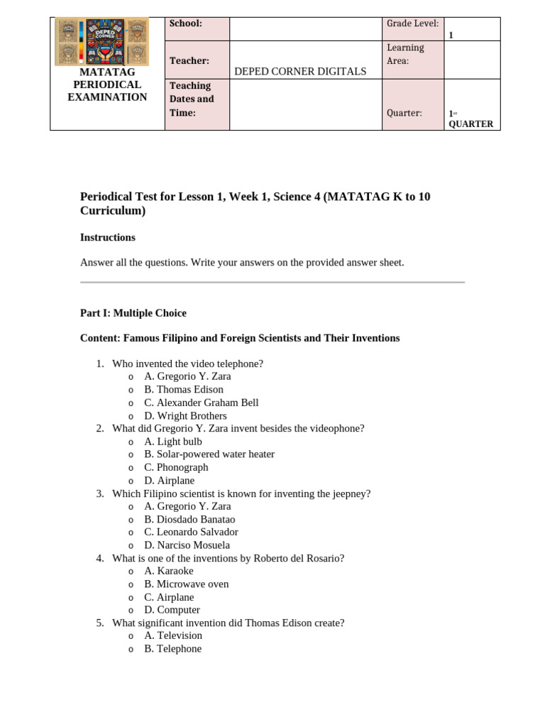 PT Week 1 Sciecne Deped Corner Digitals | PDF