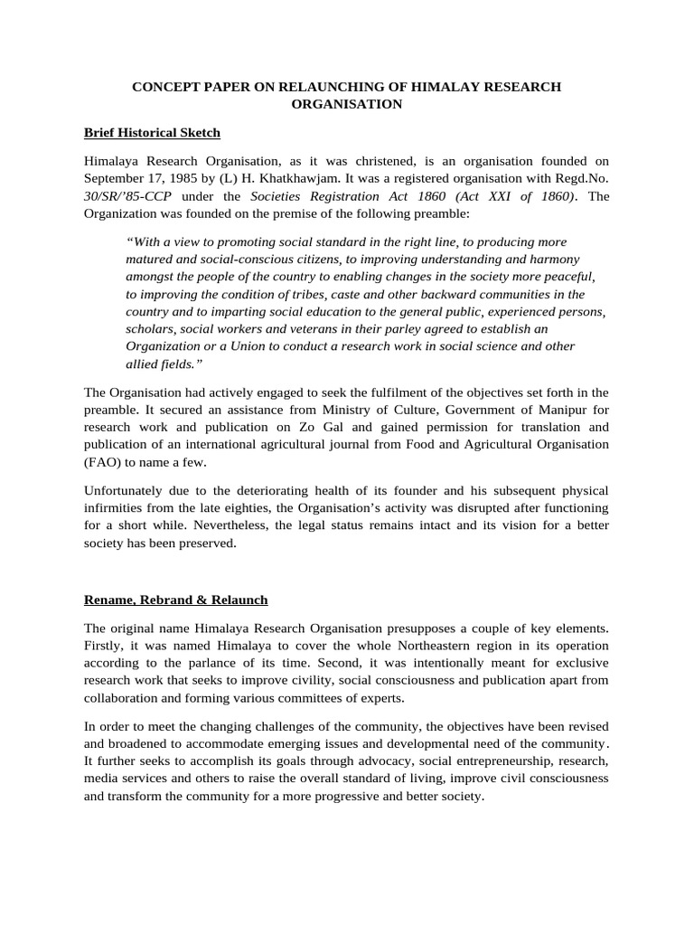 Concept Paper On Relaunching of Himalay Research Organisation | PDF ...