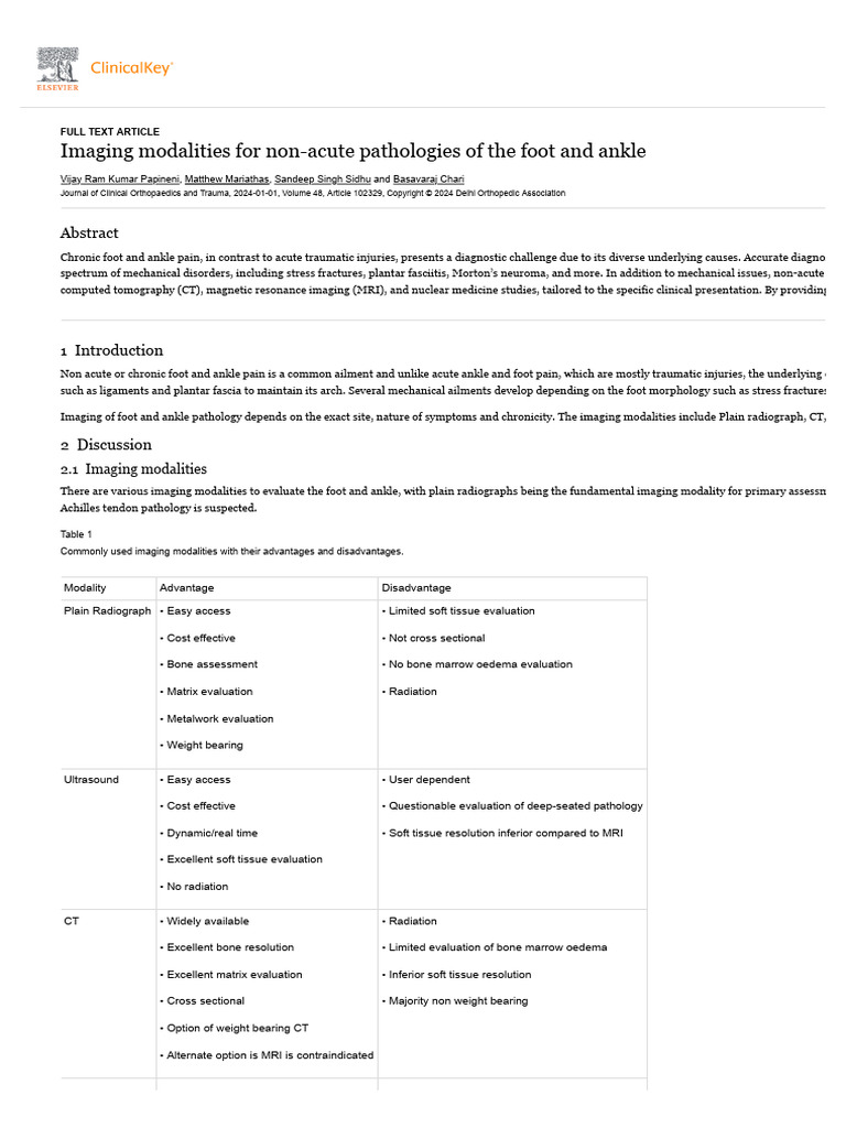 Imaging Modalities For Non-Acute Pathologies of The Foot and Ankle ...