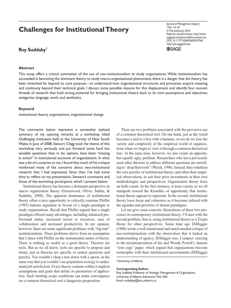 Challenges in Institutional Theory | PDF | Theory | Motivation