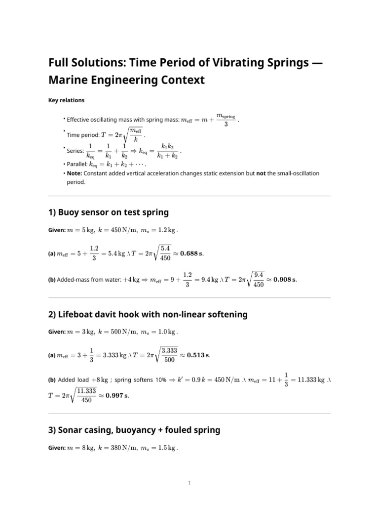Vibrating Springs Time Period Solutions | PDF