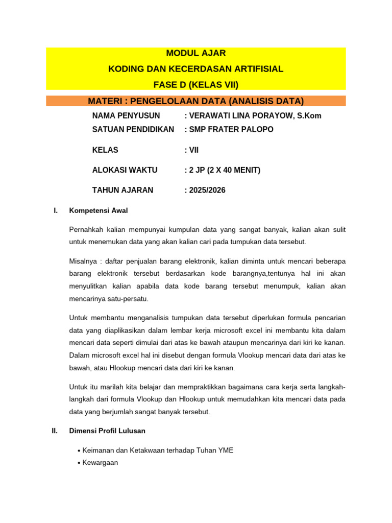 MODUL AJAR Koding & Keserdasan Artifisial | PDF
