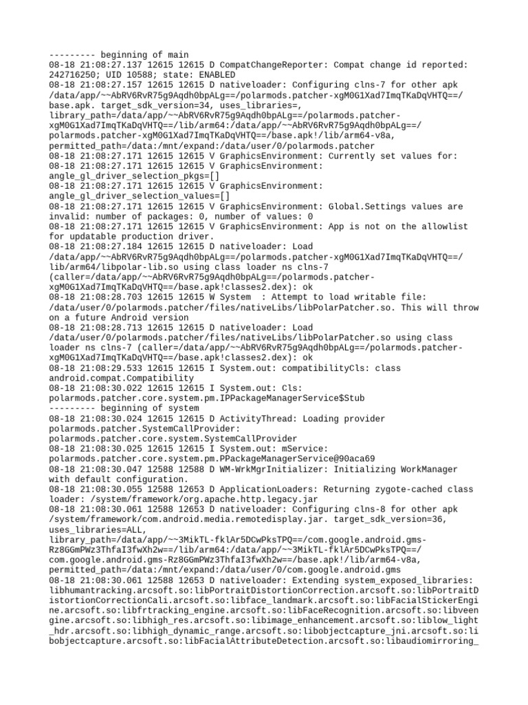 Polarmods - Patcher Logcat | PDF | Operating System Technology | Computer Engineering