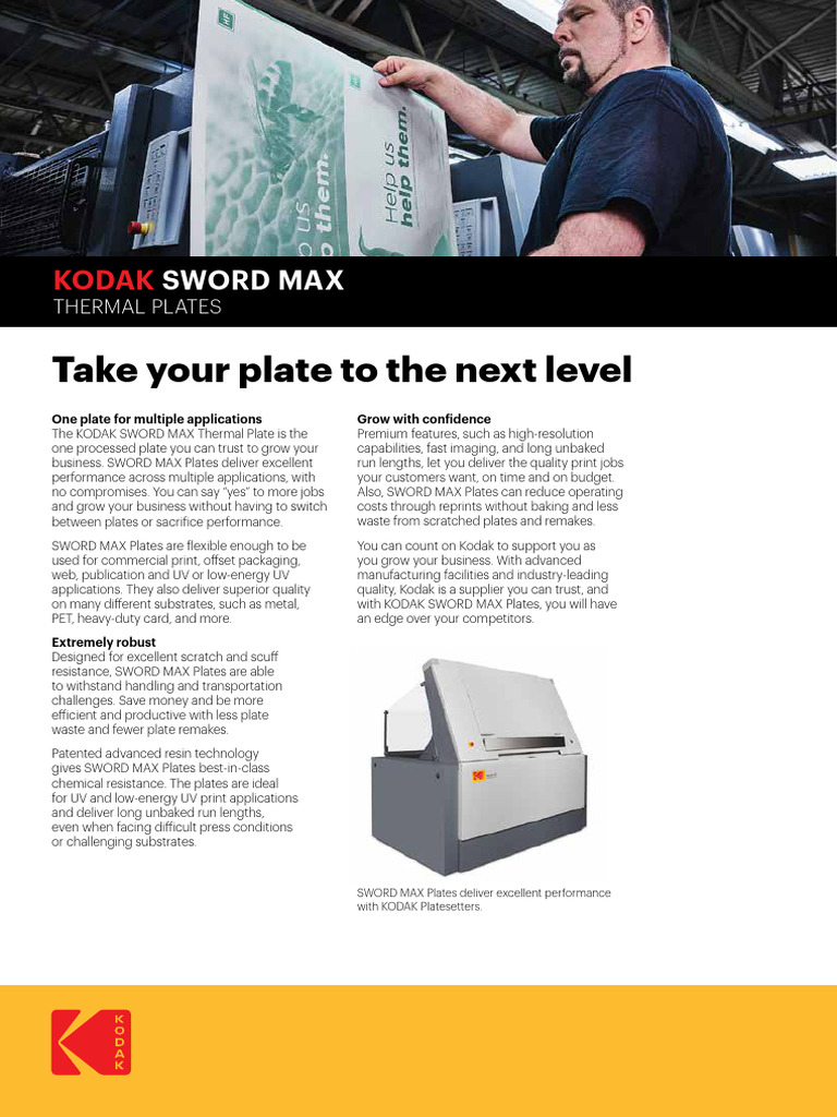 Kodak Sword Max Thermal Plate Datasheet en | PDF