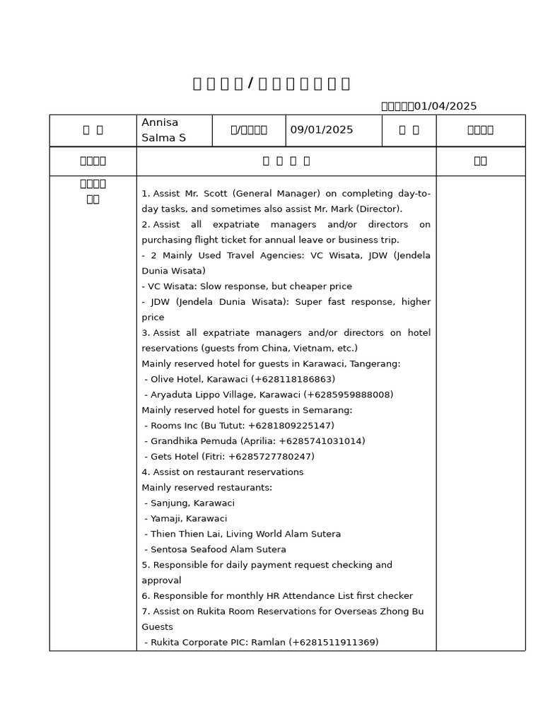 Work Handover Form Employee | PDF