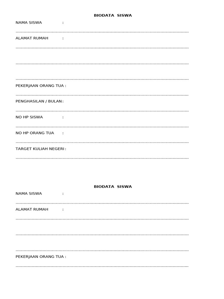 Biodata Siswa | PDF