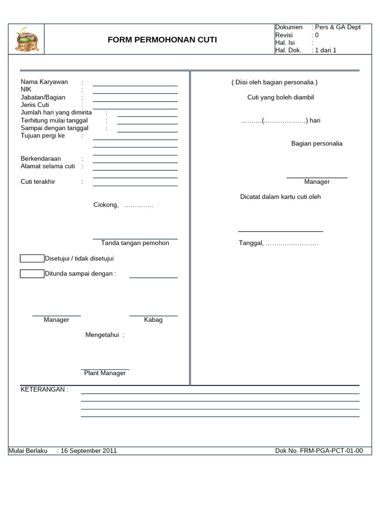 Form Permohonan Cuti | PDF