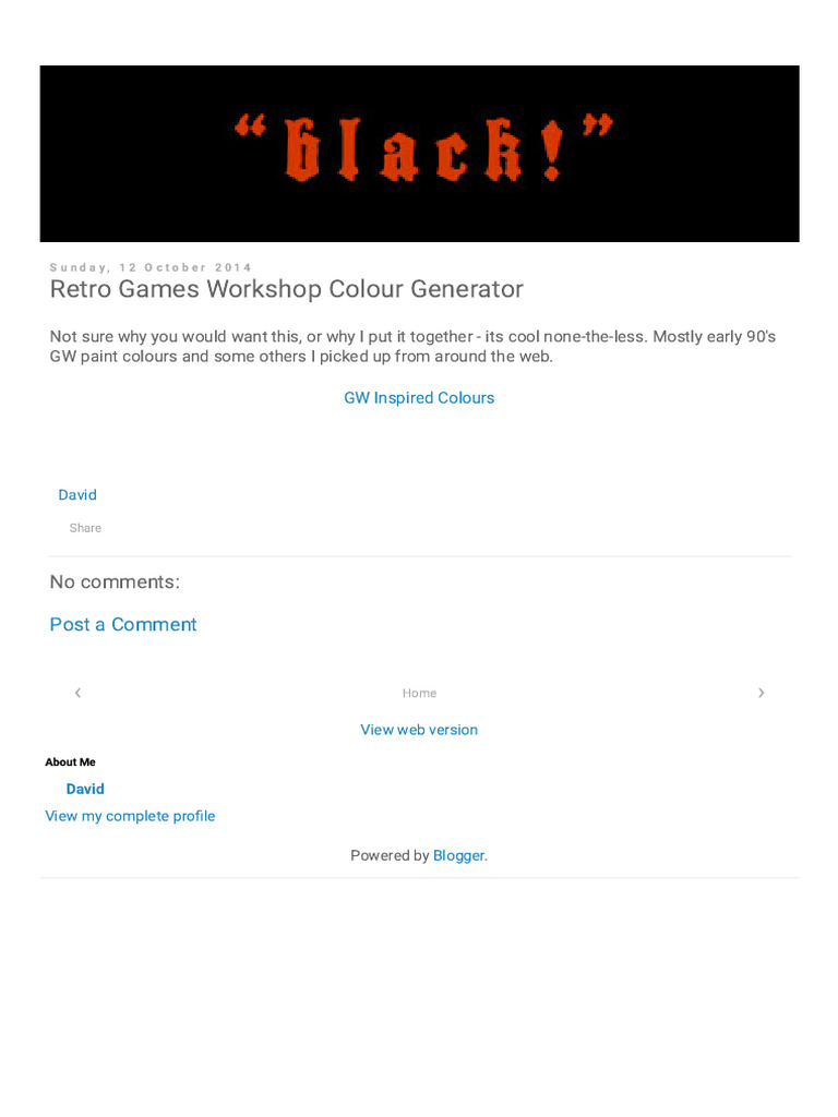 Black! - Retro Games Workshop Colour Generator | PDF