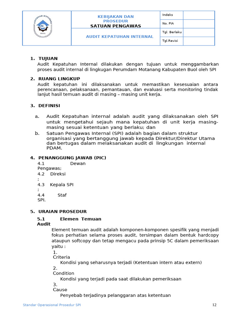 Sop Audit Kepatuhan Internal | PDF