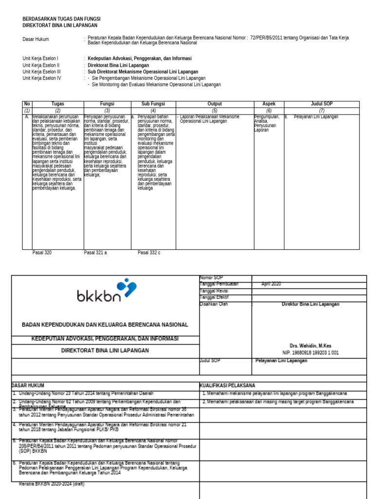 SOP Pelayanan Lini Lapangan BKKBN | PDF