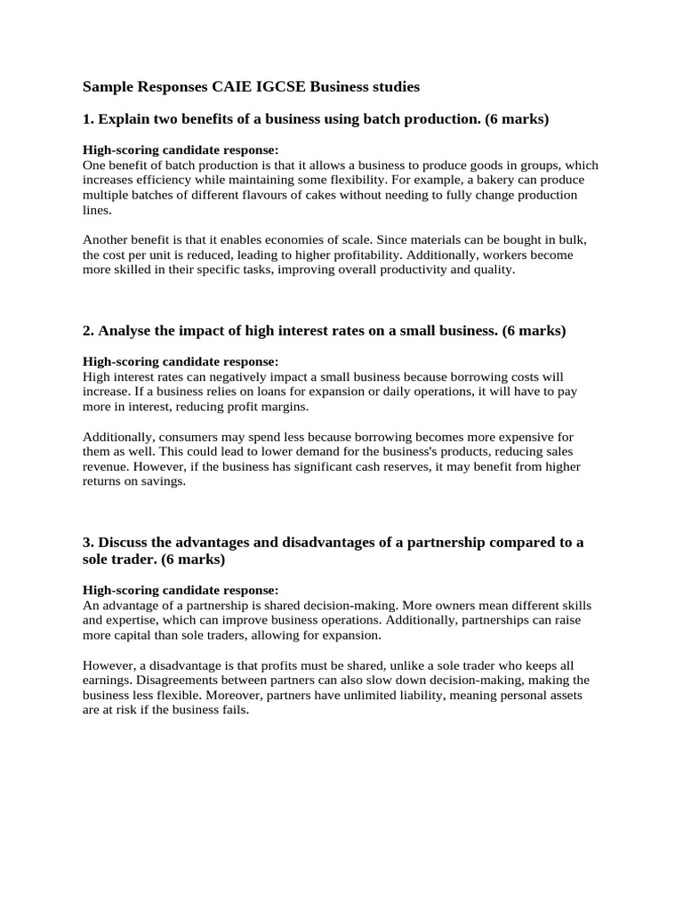CAIE IGCSE Business Studies Sample Answers | PDF | Automation | Employment