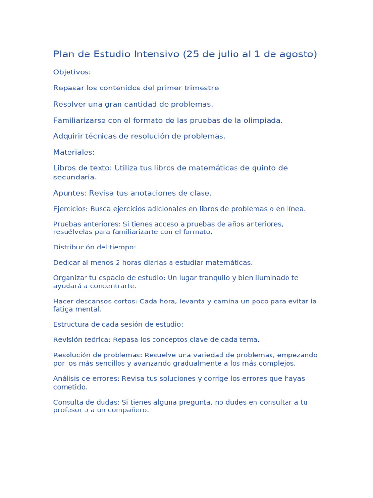Plan de Estudio Intensivo | PDF | Geometría | Ecuaciones
