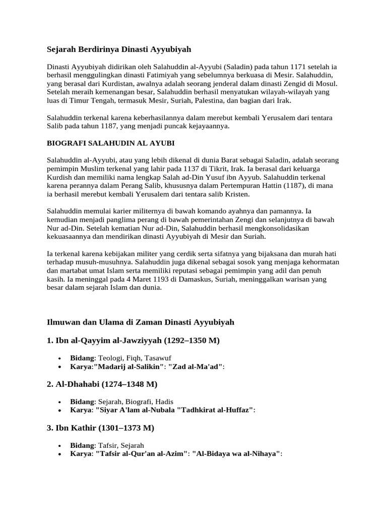 Sejarah Berdirinya Dinasti Ayyubiyah | PDF