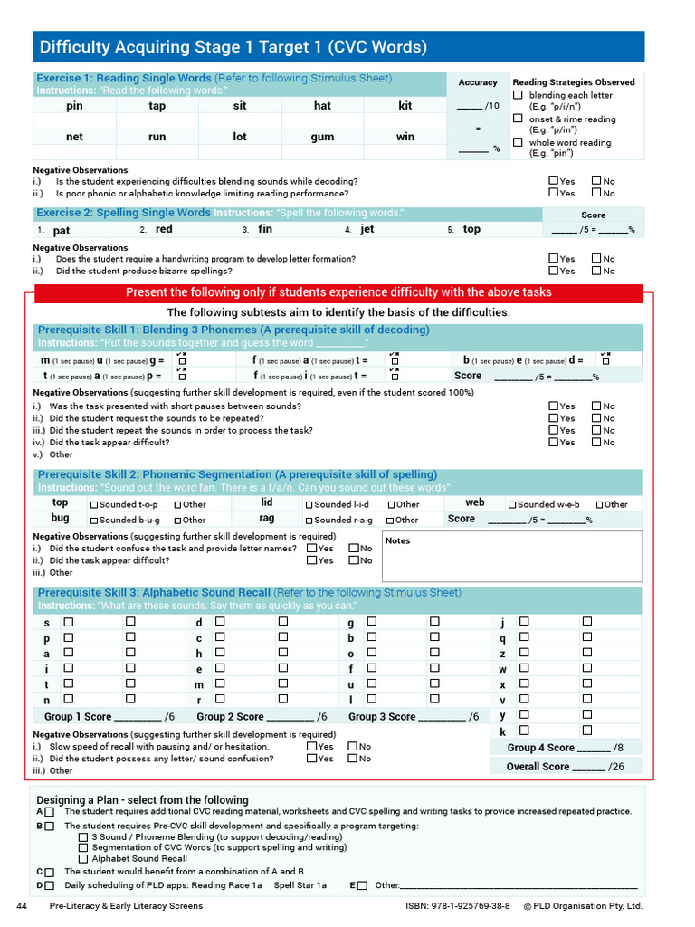 CVC Word Reading and Spelling Assessment | PDF | Phonics | Applied ...