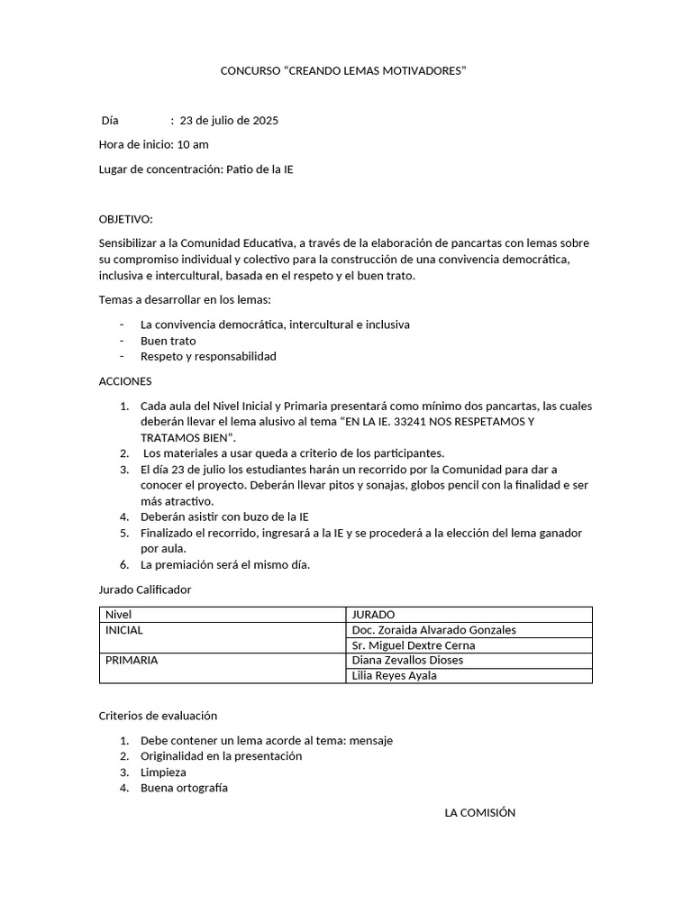 Concurso de Lemas Motivadores 2025 | PDF