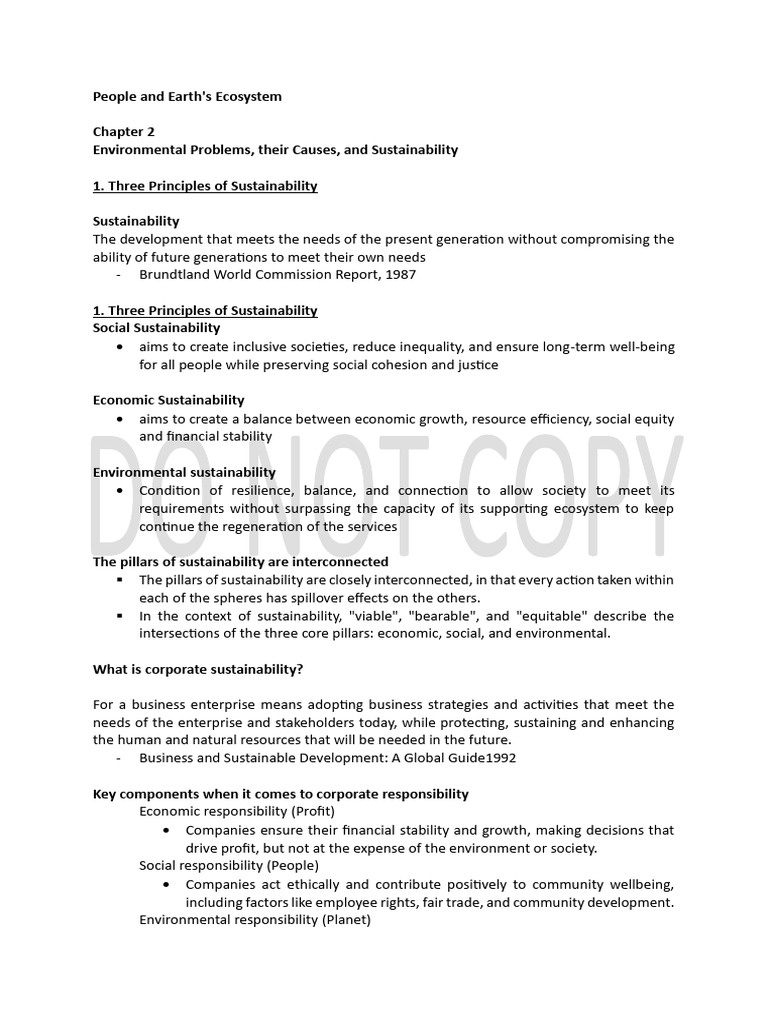 People and Earths Ecosystem Chapter 2 Handout | PDF | Sustainability ...