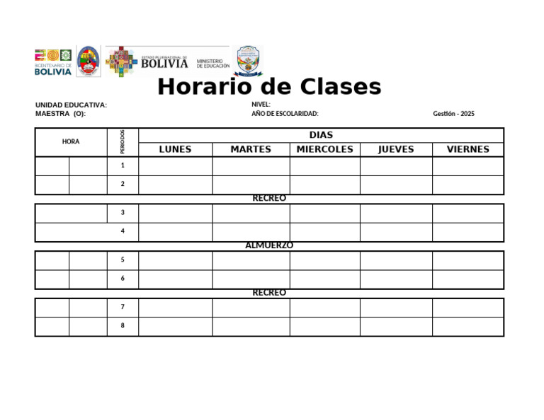 Horario de Clases 2025 por Día y Hora | PDF
