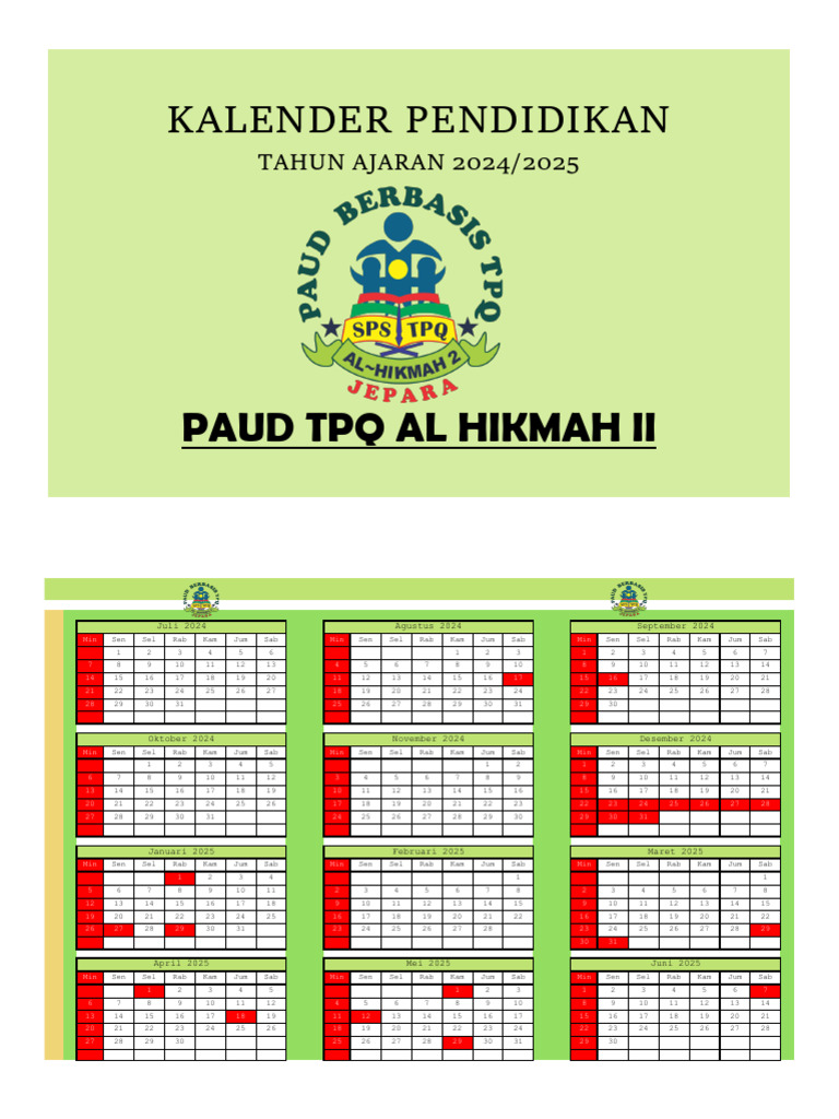 Kalender Pendidikan PAUD 2024/2025 | PDF