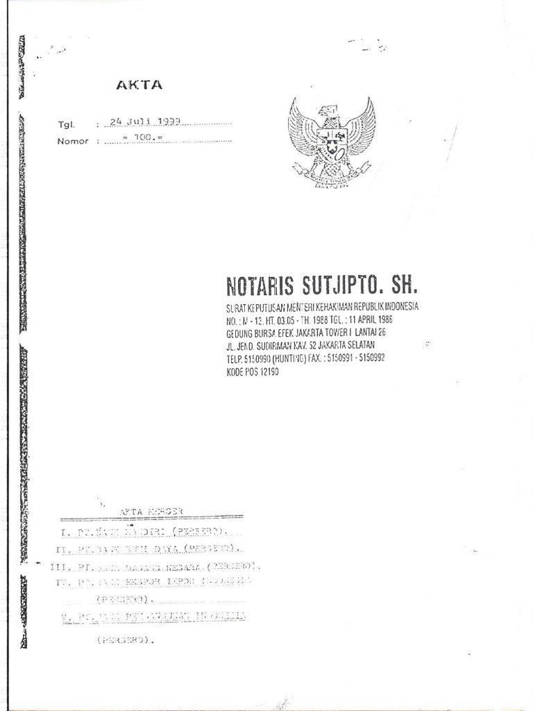 Akta Merger Bank Mandiri | PDF