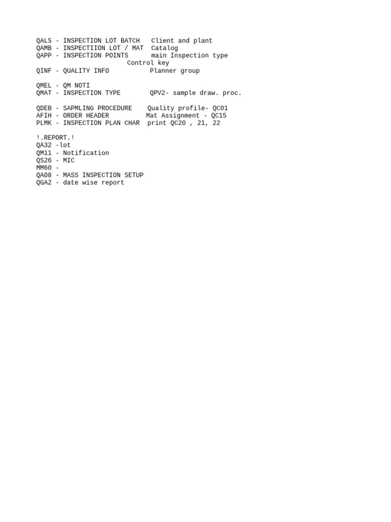 SAP QM Table and Report | PDF