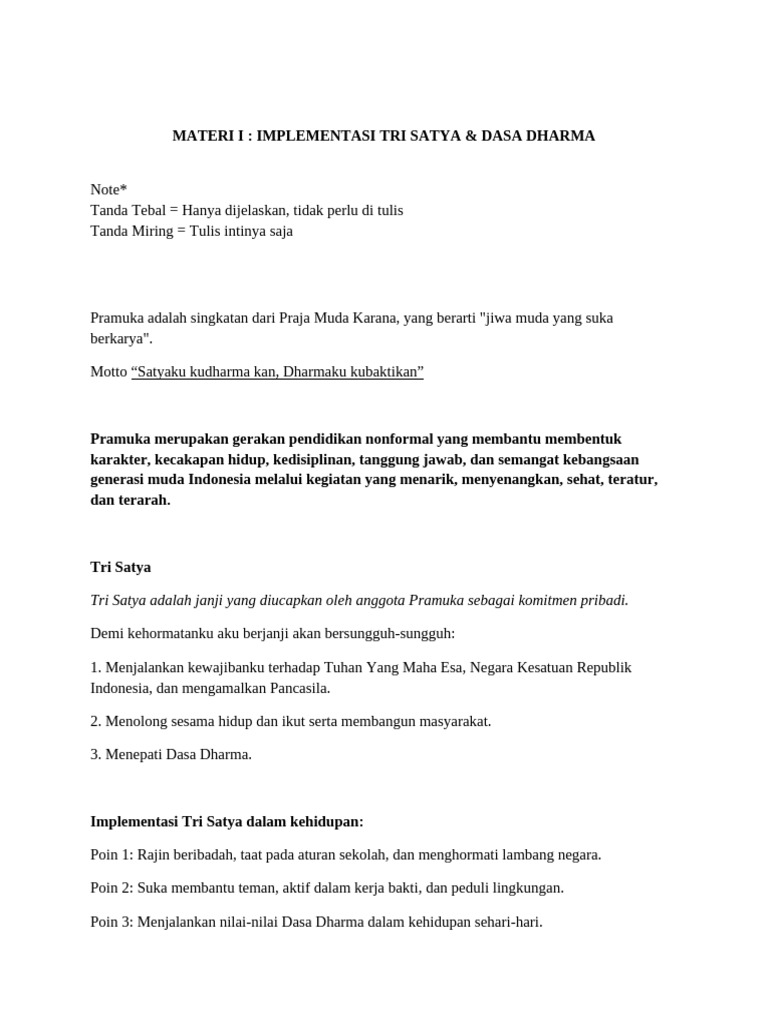Implementasi Tri Satya dan Dasa Dharma Pramuka | PDF