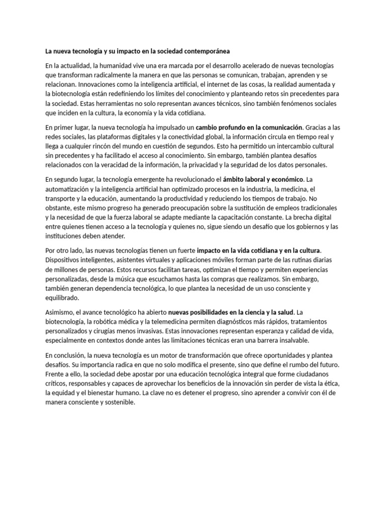 Impacto de la nueva tecnología en la sociedad | PDF | Inteligencia ...