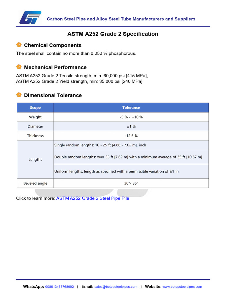 ASTM A252 Grade 2 Specifications | PDF