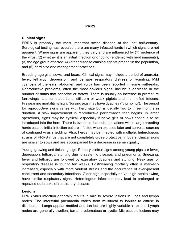 PRRS-clinical Signs and Lesions 1832022 | PDF | Animal Diseases | Human ...
