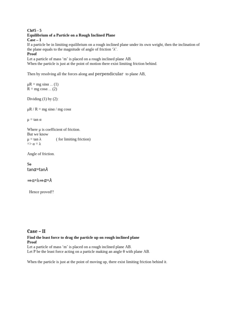 Equilibrium on Rough Inclined Plane | PDF